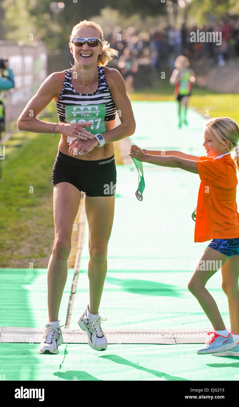 Paula Radcliffe and her daughter Isla attend the Worcester City 10K run ...