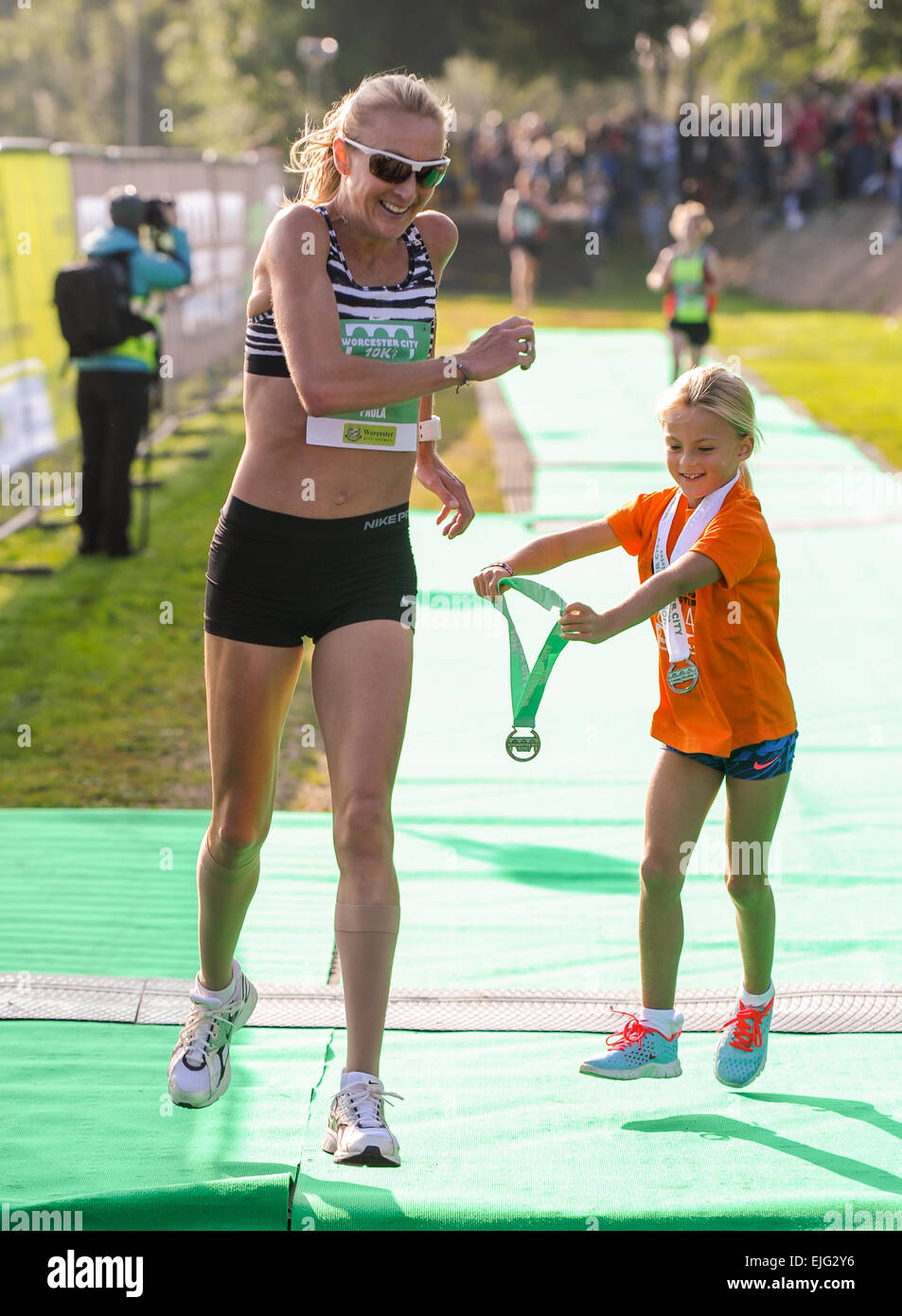Paula Radcliffe and her daughter Isla attend the Worcester City 10K run ...