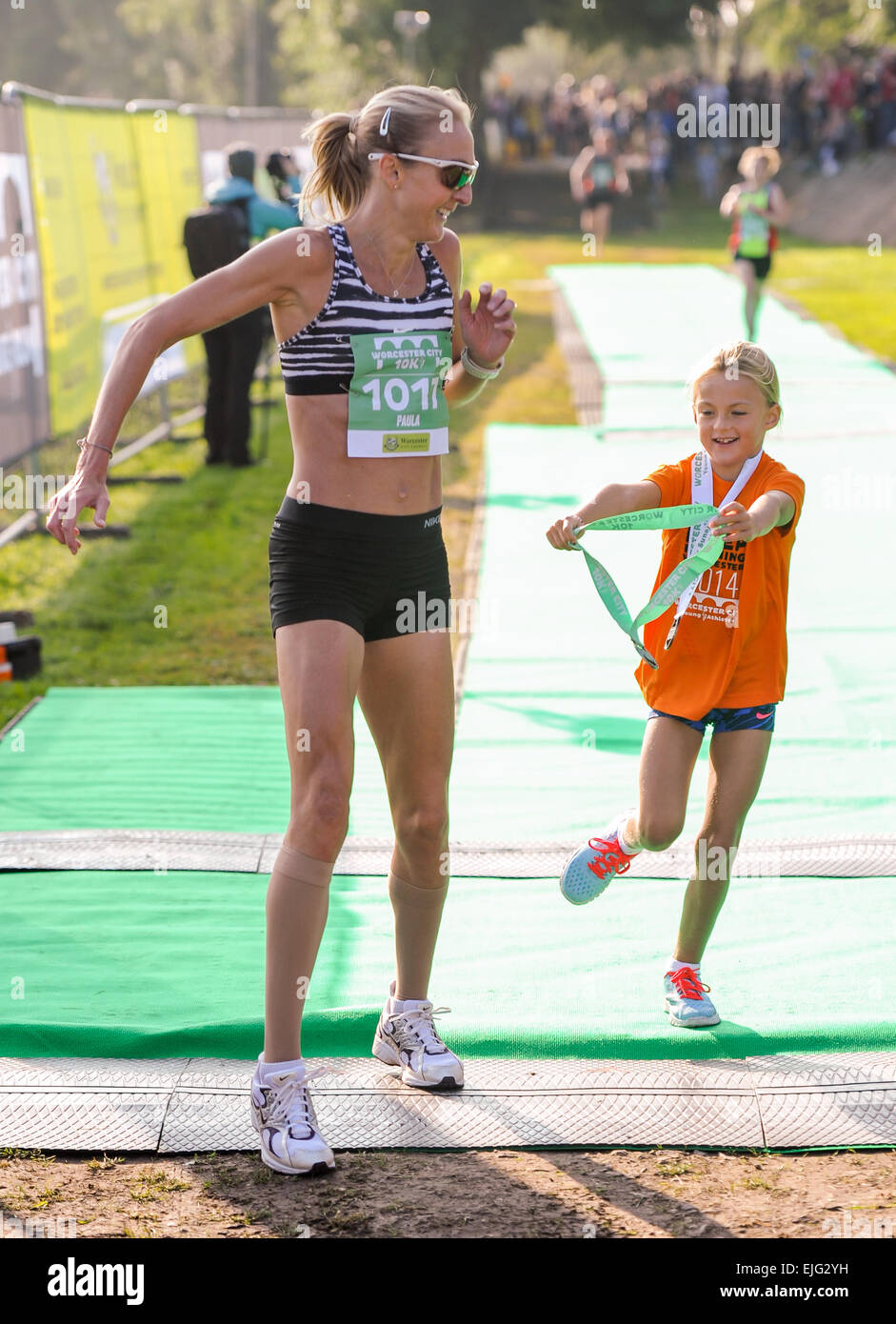 Paula Radcliffe and her daughter Isla attend the Worcester City 10k run ...
