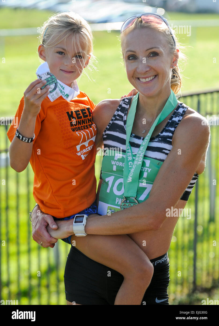 Paula Radcliffe and her daughter Isla attend the Worcester City 10k run ...