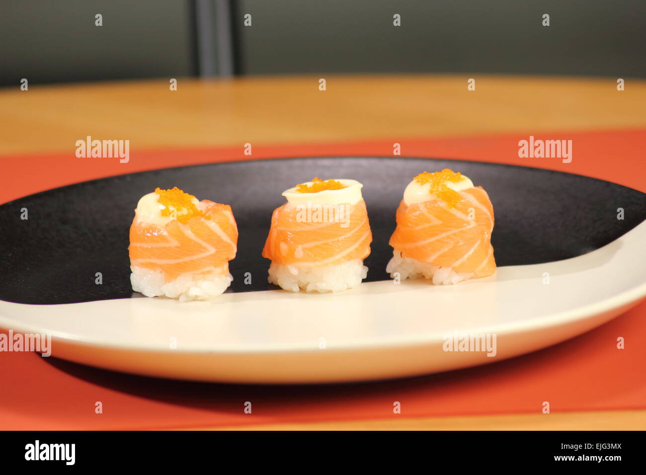 Japanese appetizer cuisine sushi set with salmon Stock Photo - Alamy