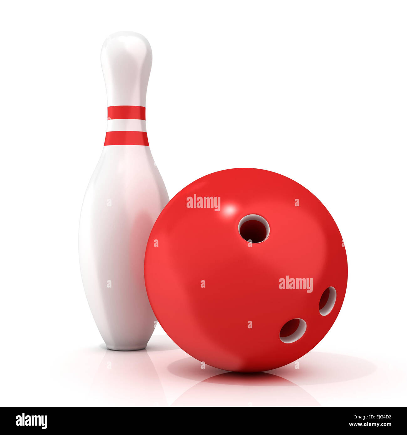 Bowling Ball and pin with red stripes isolated on white background ...