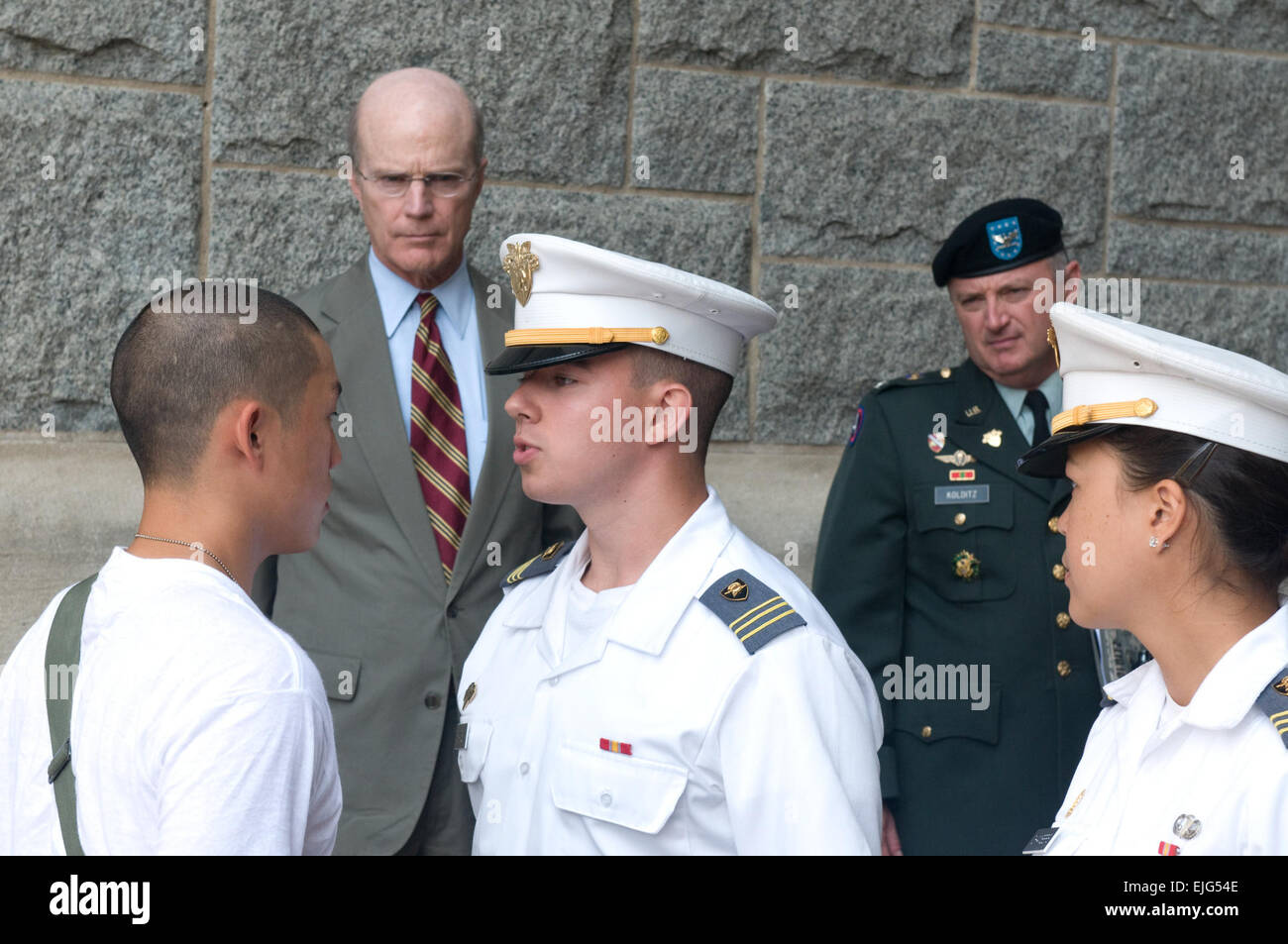 Army Secretary Pete Geren observes the reporting of cadet candidates to ...