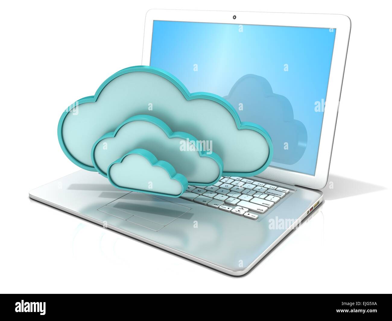 Laptop with clouds 3D computer icon. 3D rendering - concept of cloud ...