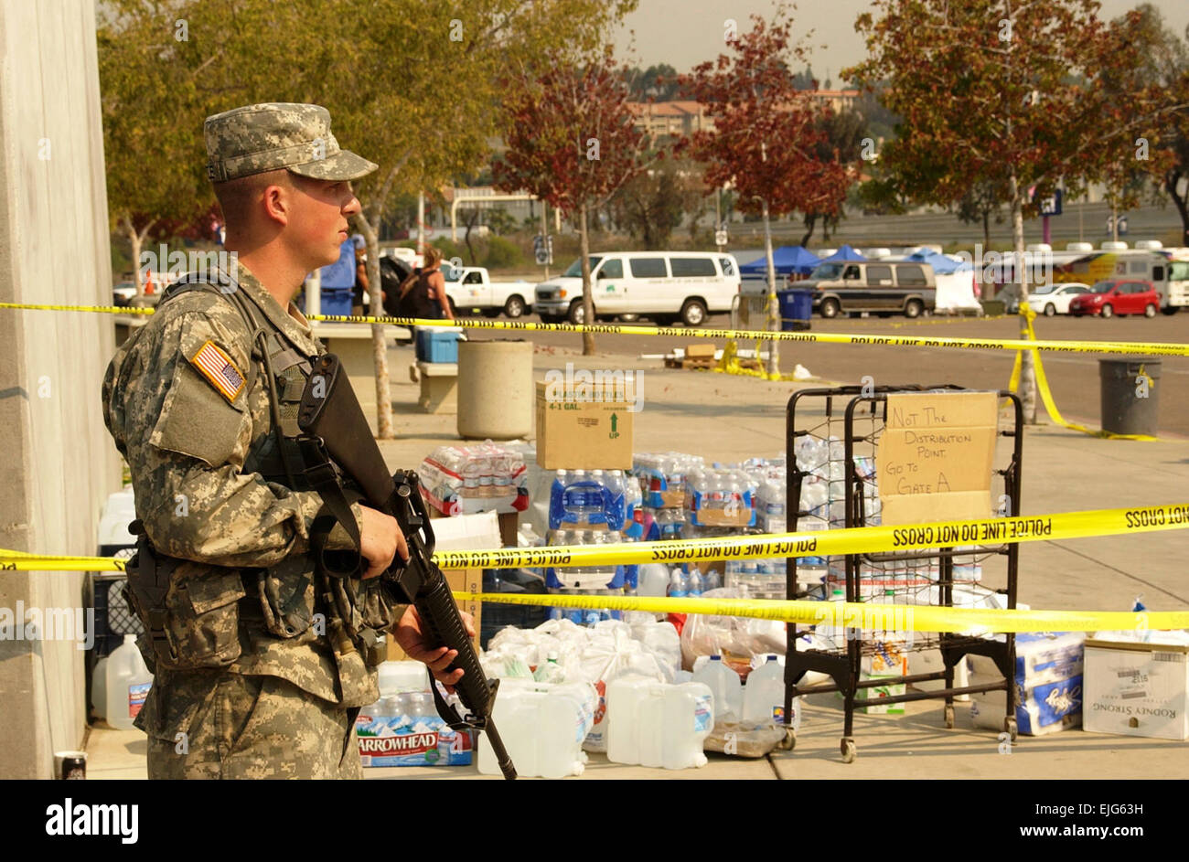 U.S. Army Soldiers from the California National Guard provide security ...