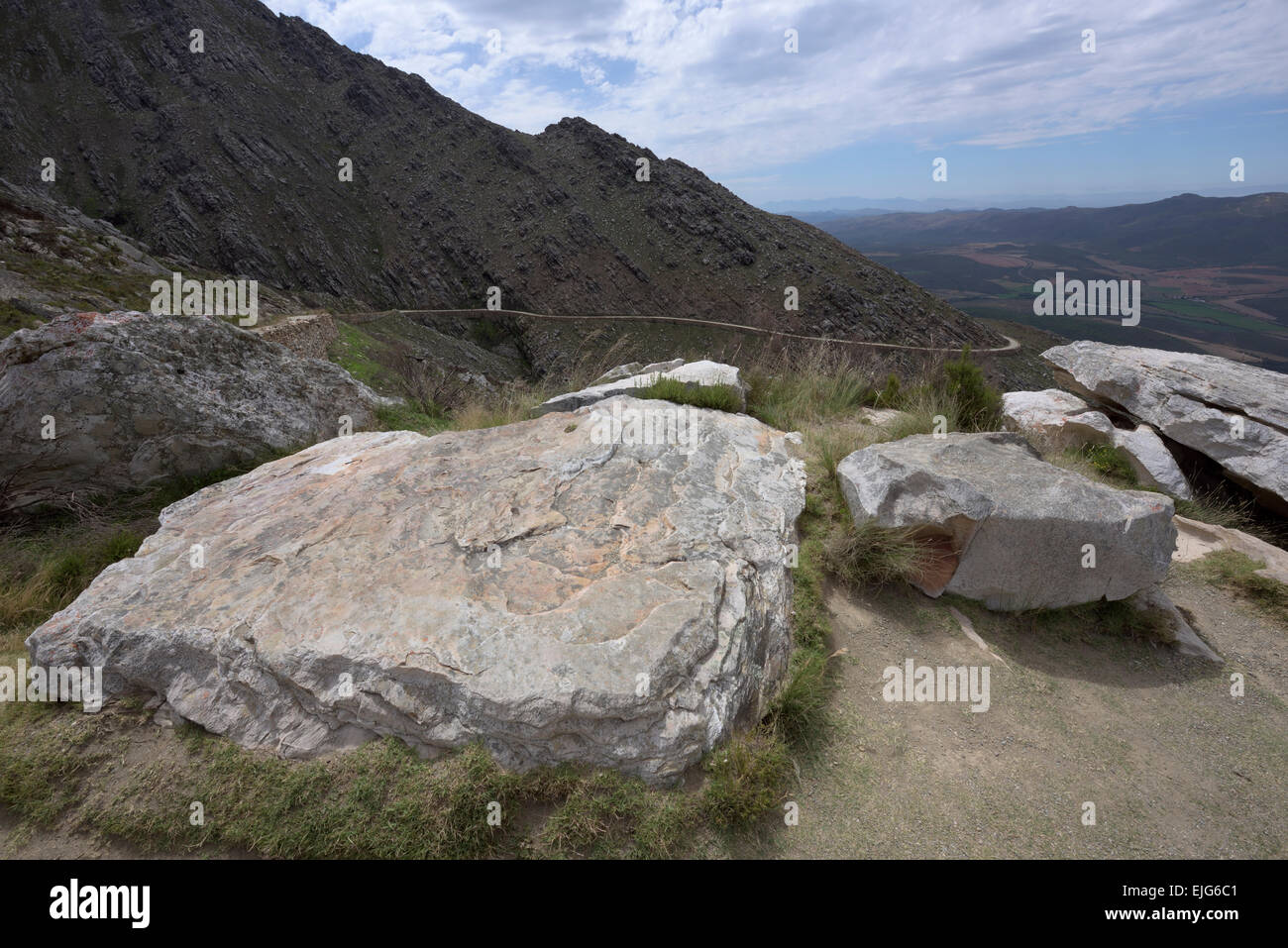 looking down at the valley from the Swartberg Pass, South Africa Stock ...