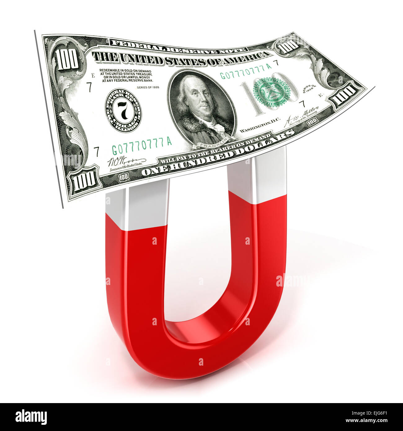 Horseshoe magnet collecting money , isolated on white background Stock ...