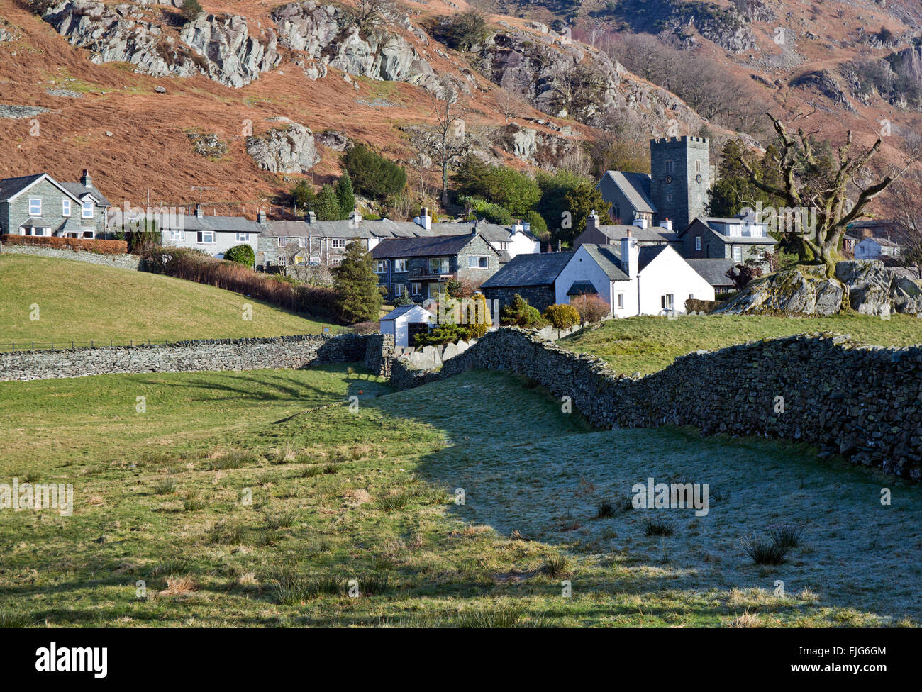 Chapel Stile village in winter Great Langdale Lake District National ...