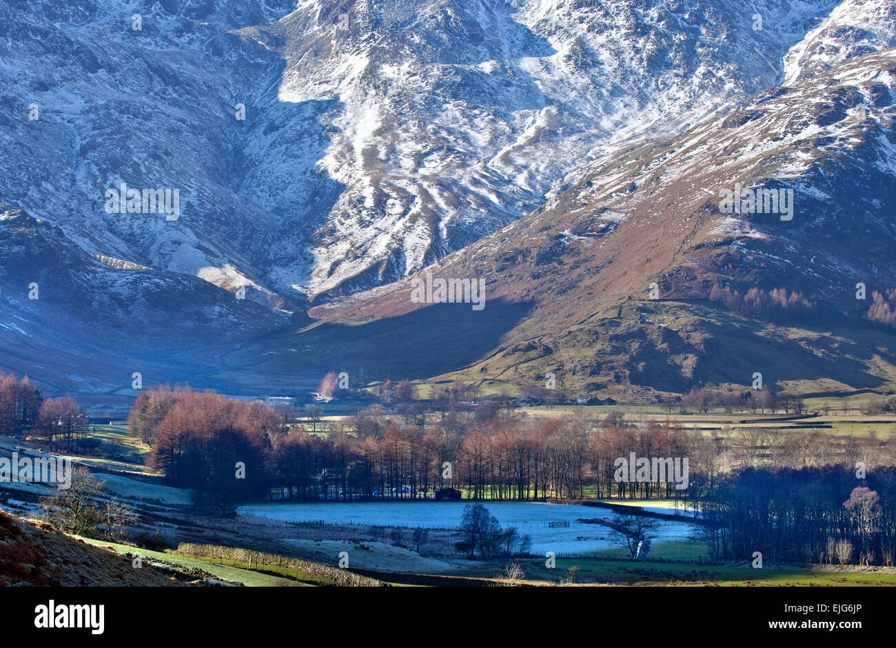 Great Langdale valley head in winter Lake District National Park ...