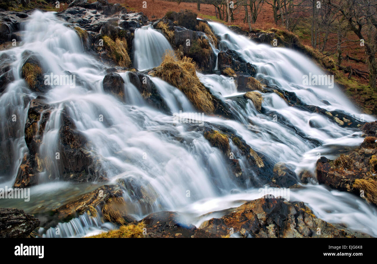 Waterfall at Cwm Llan near Watkin Path to Snowdon in Snowdonia National ...
