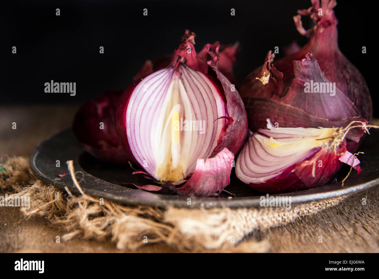 Moody natural light vintage style image of fresh red onions Stock Photo ...