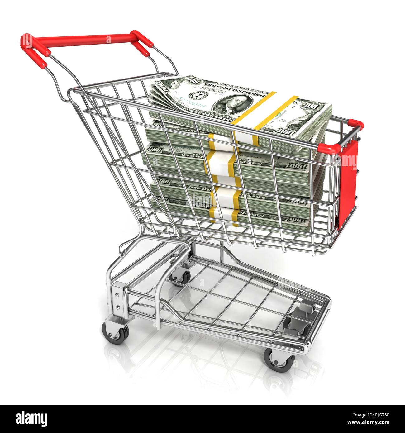 Money, dollar cash banknote, in trolley shopping cart. 3D rendering ...