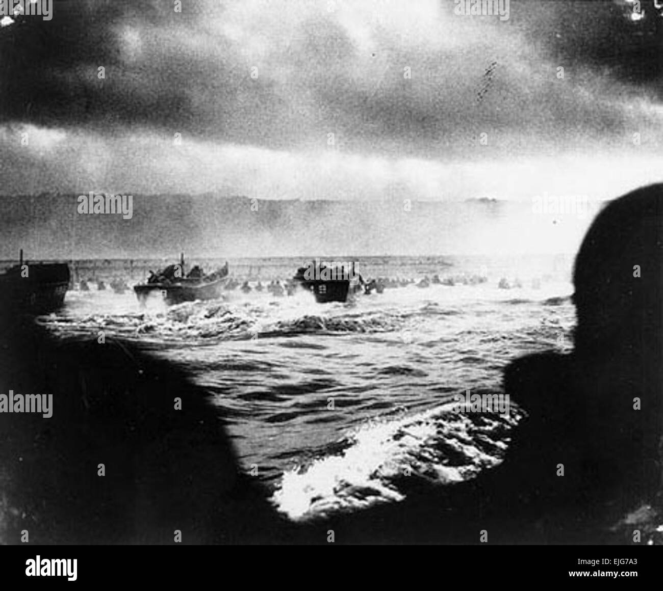 A convoy of landing craft nears the beach at Normandy, D-Day, June 6 ...