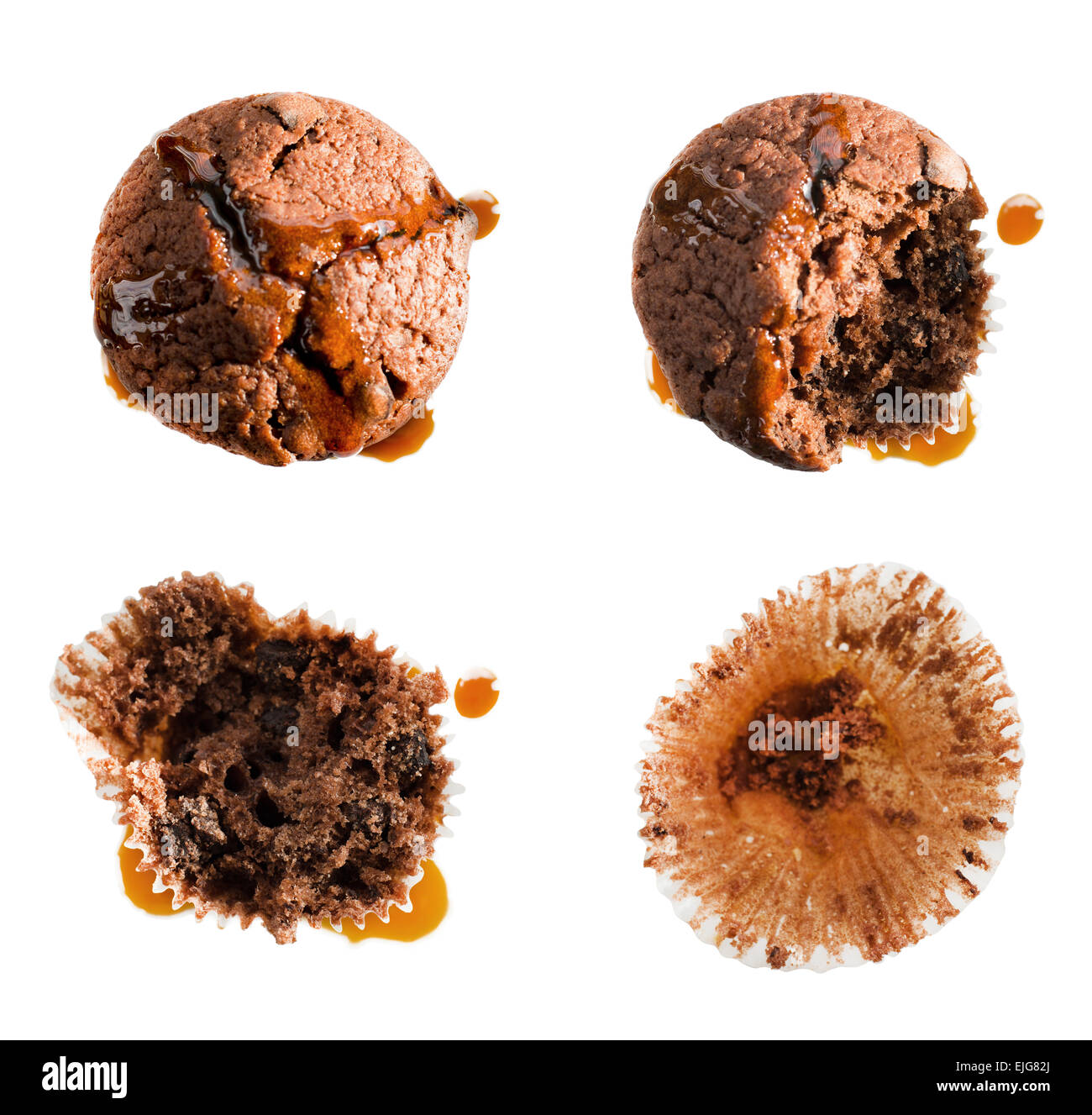 Eating syrup covered muffin in four steps Stock Photo - Alamy