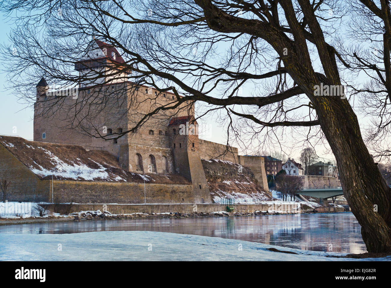 Hermann castle of Narva fortress winter landscape Stock Photo - Alamy