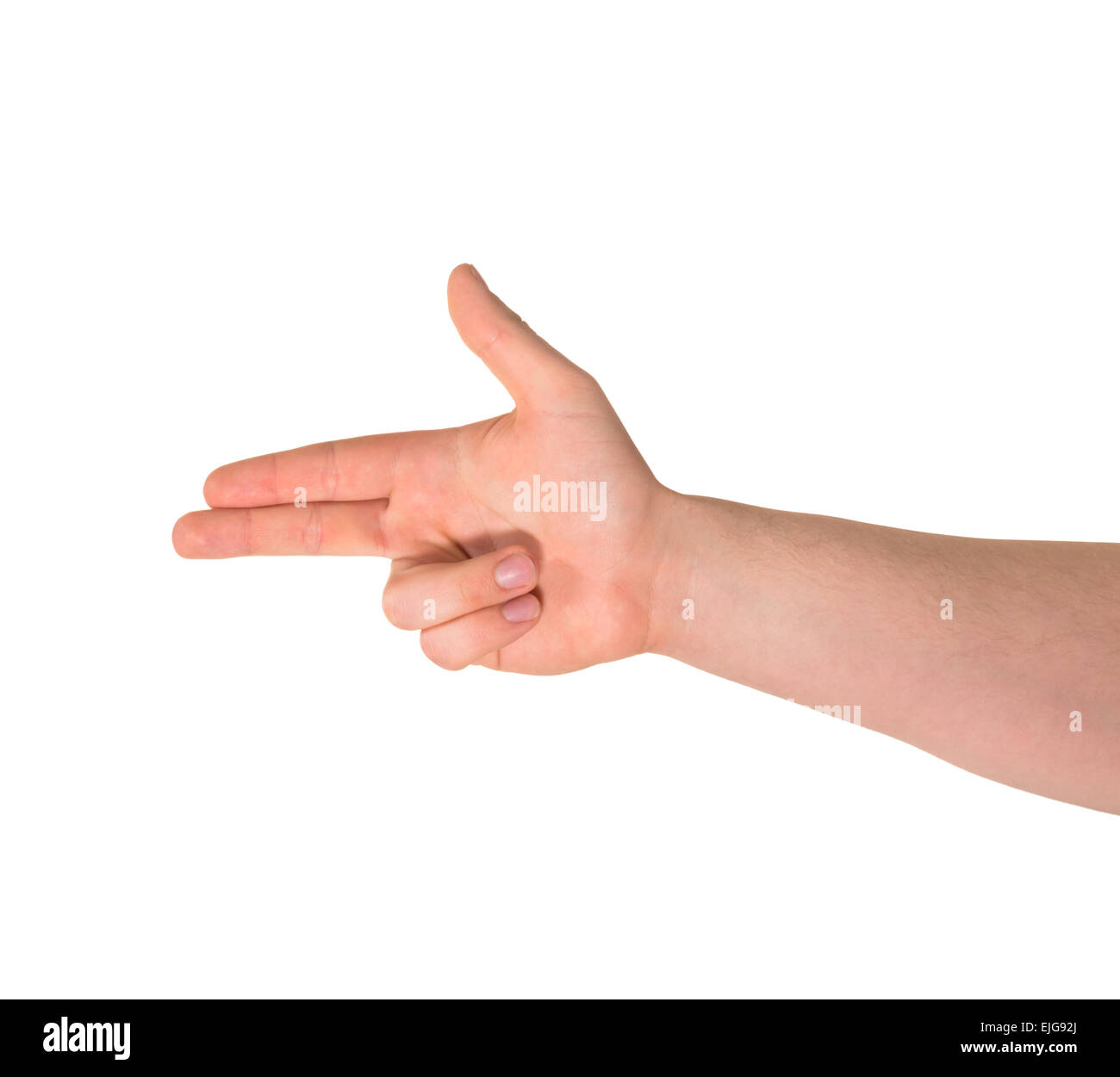 Pointing pistol-like hand gesture isolated Stock Photo - Alamy