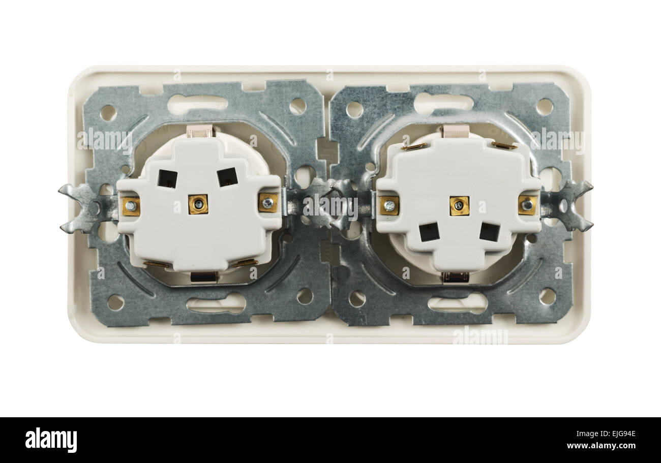 Electrical double jack socket isolated Stock Photo - Alamy