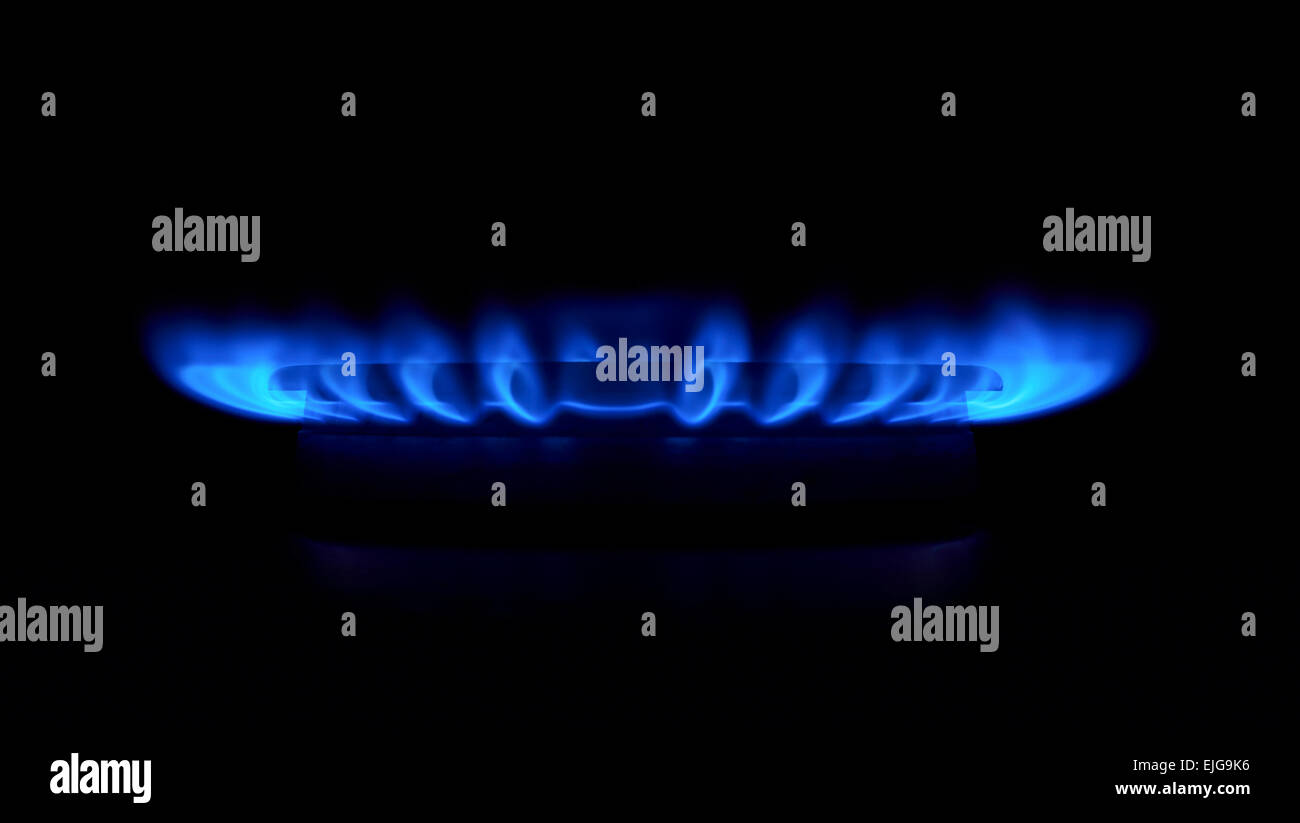 Gas stove as a blue fire Stock Photo - Alamy