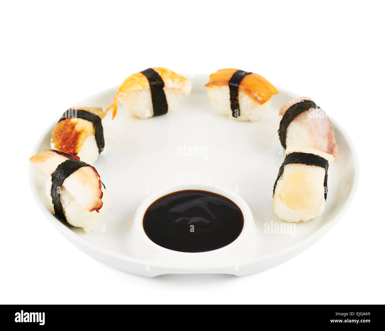 Sushi with soy sauce on a plate Stock Photo - Alamy