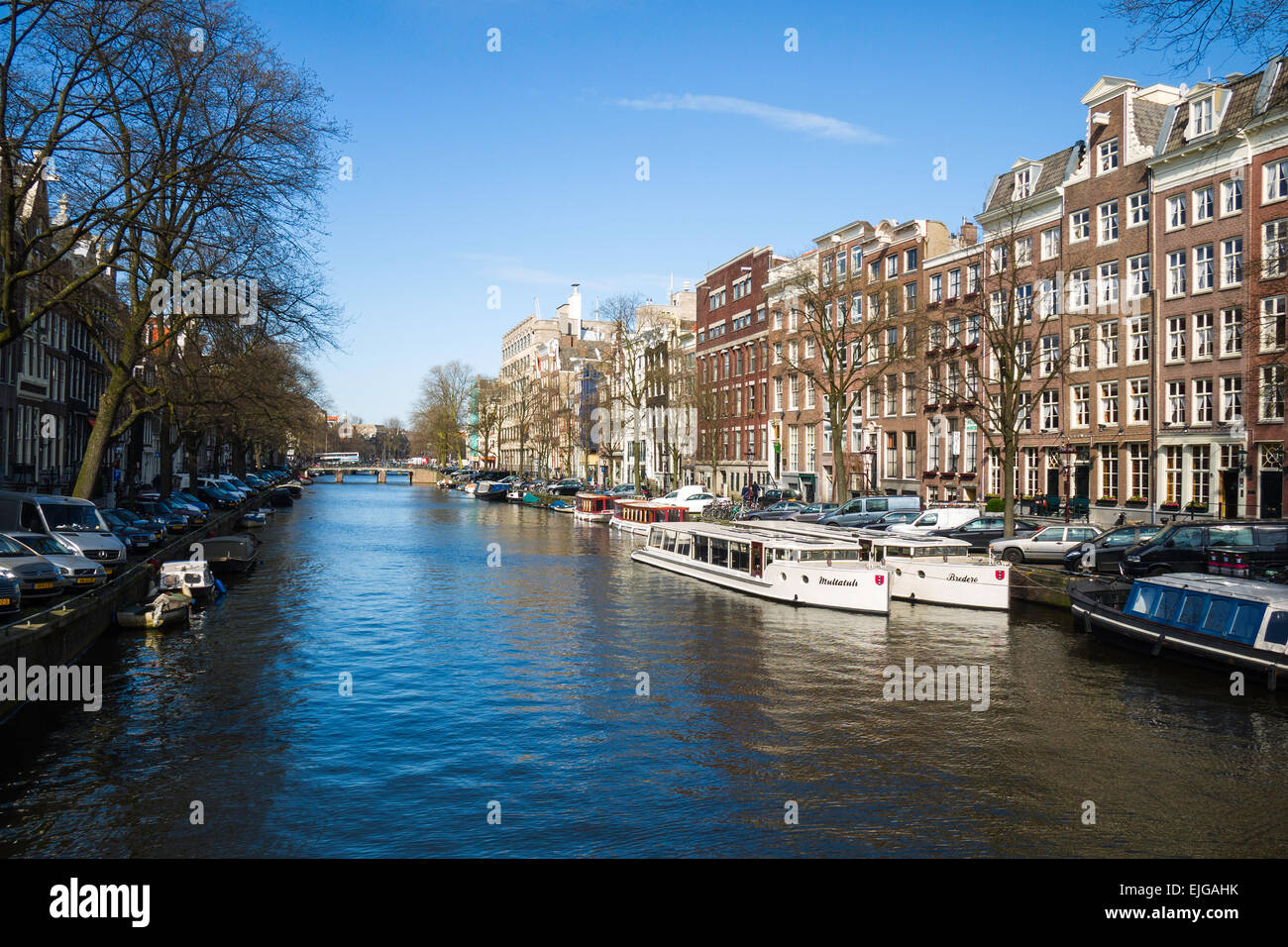 View of the Singel canal, Amsterdam, looking north from the bridge at ...