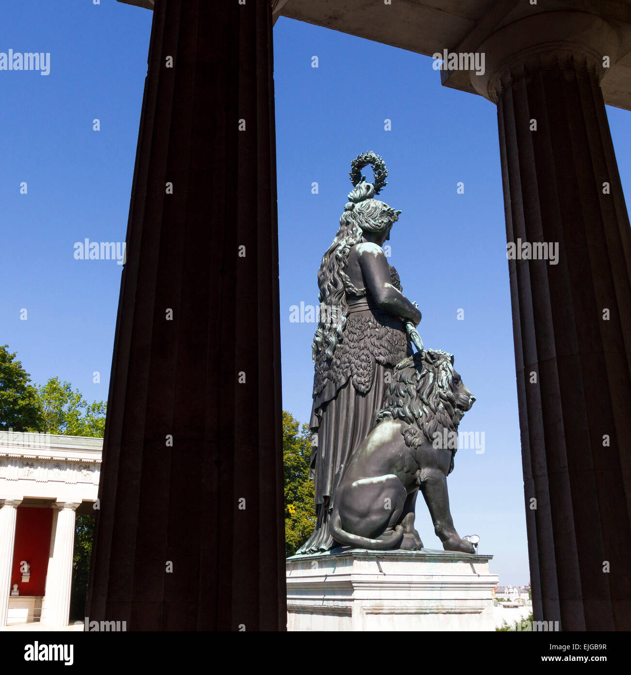 Bavaria Statue by Ferdinand von Miller, and columns of the Ruhmeshalle ...