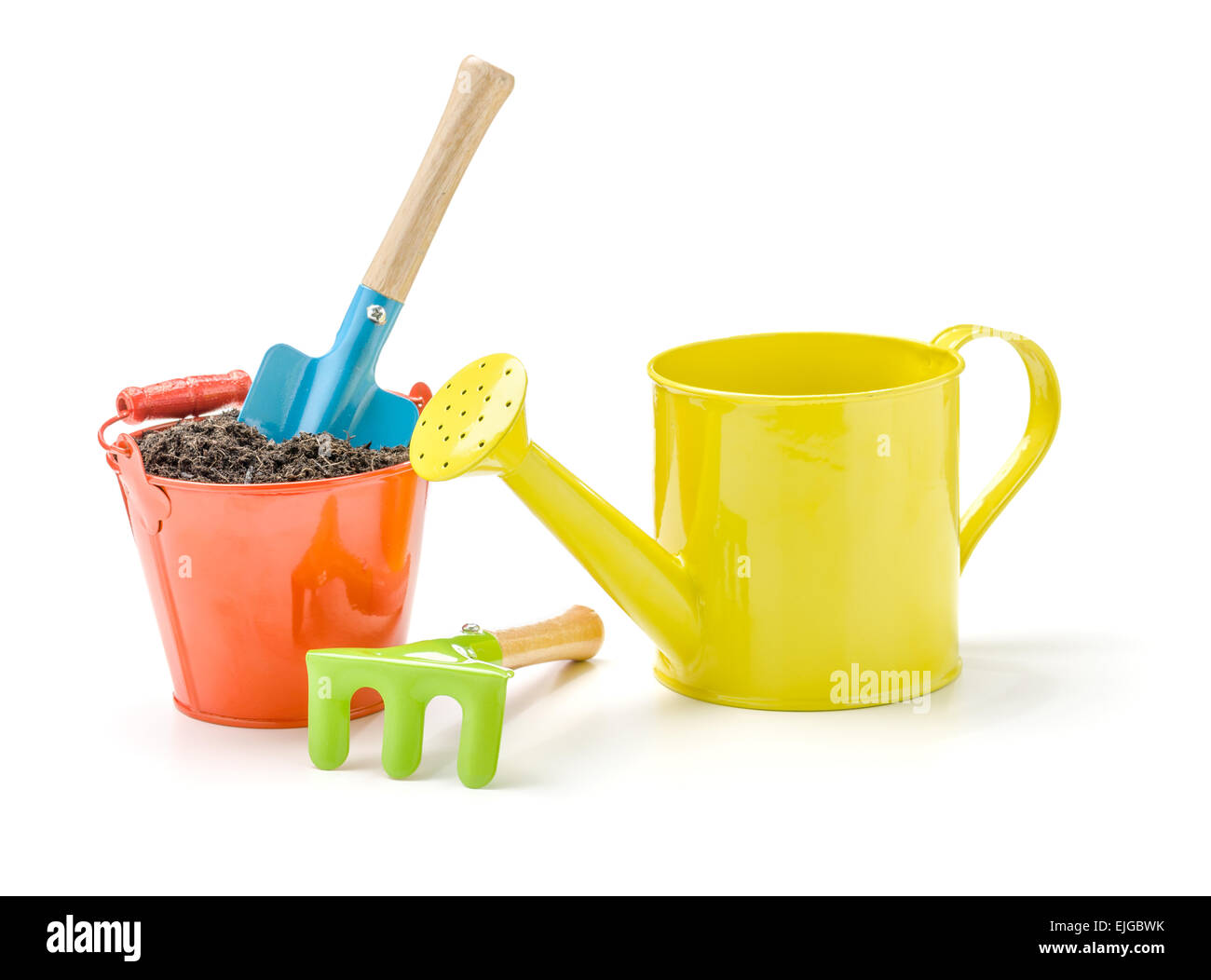 Colorful garden tools on a white background Stock Photo - Alamy
