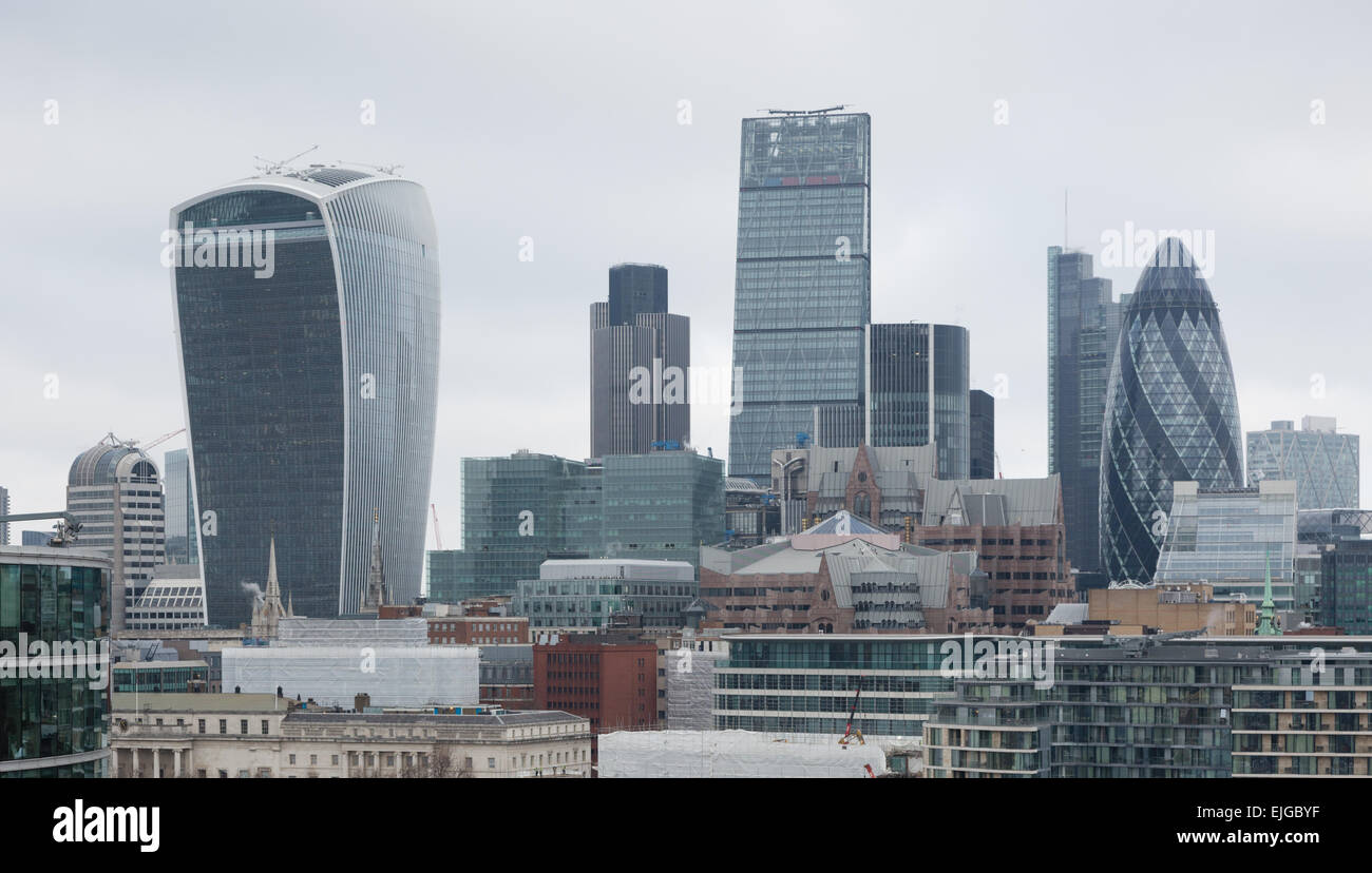 Skyscrapers in the City of London seen from Tower Bridge area on the ...