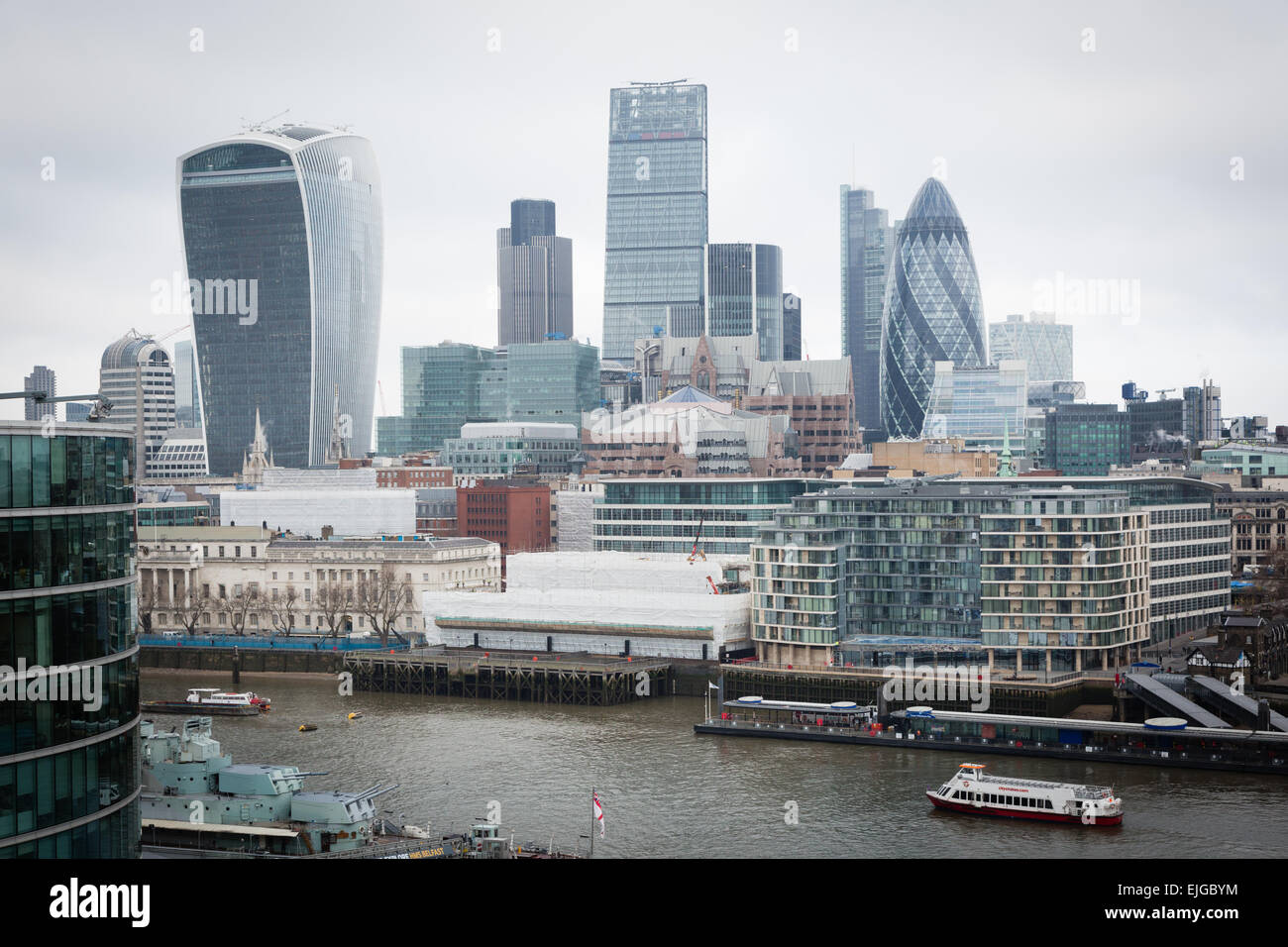 Skyscrapers in the City of London seen from Tower Bridge area on the ...