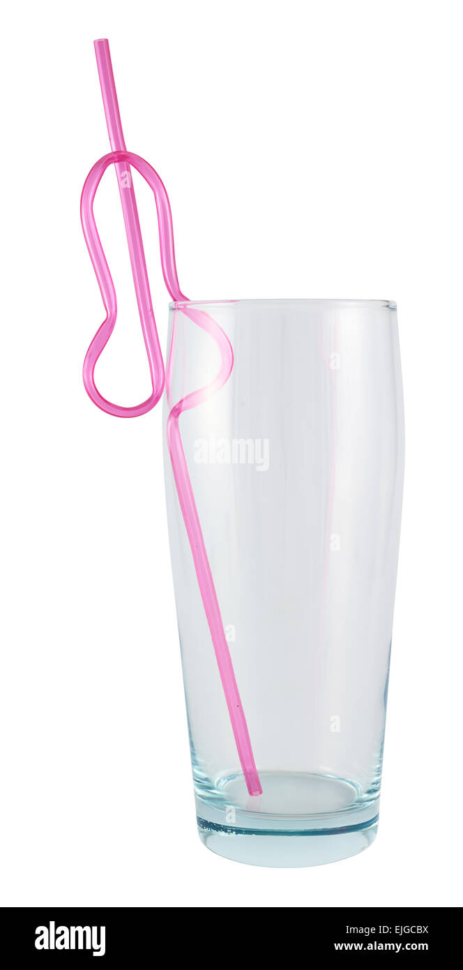 Tall empty glass with a straw Stock Photo - Alamy