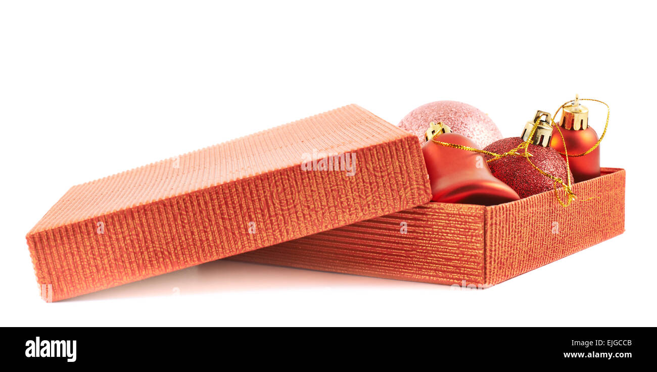 Red gift box full of decorations Stock Photo - Alamy