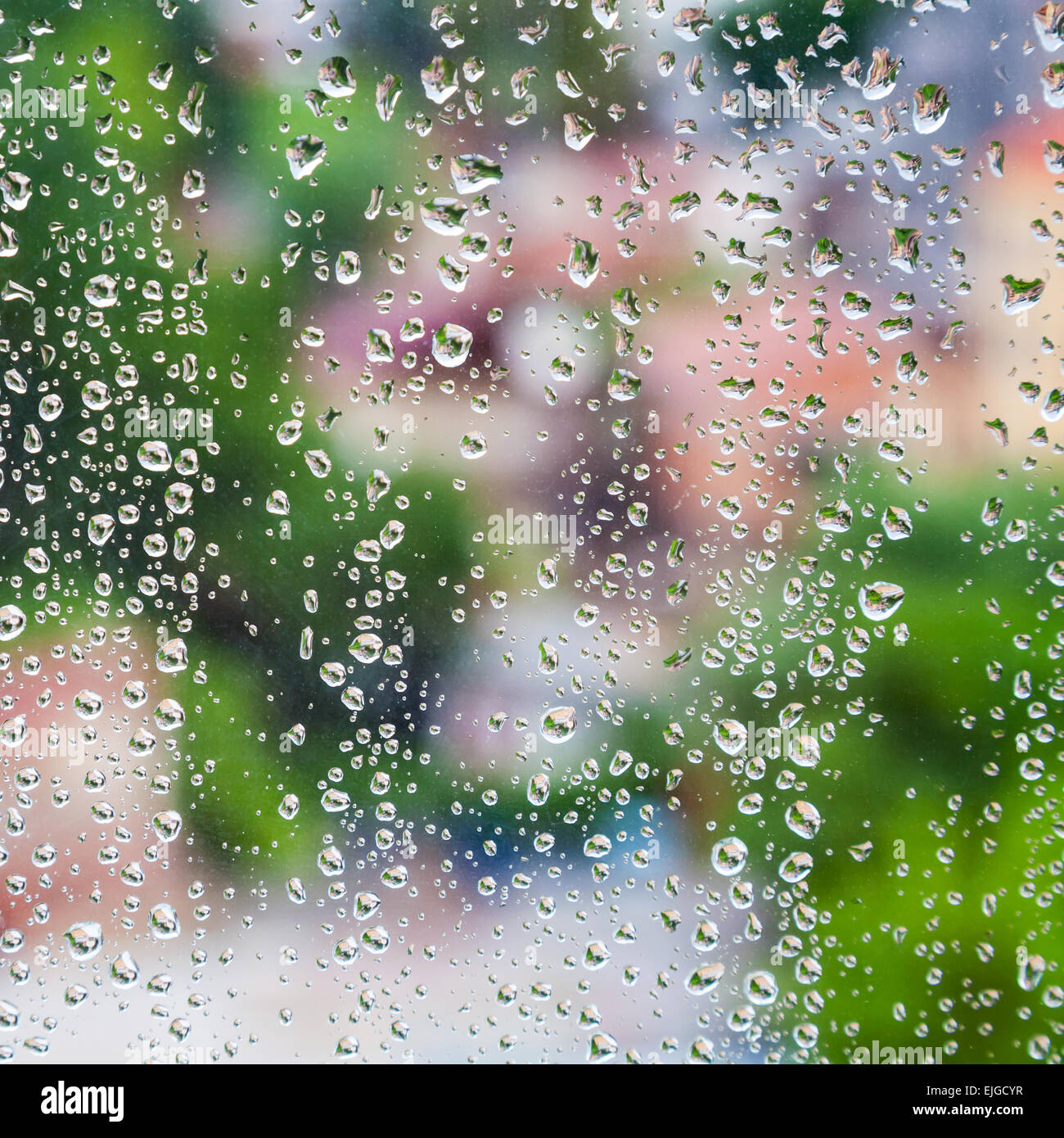 Wet glass with droplets, colorful square photo background with ...