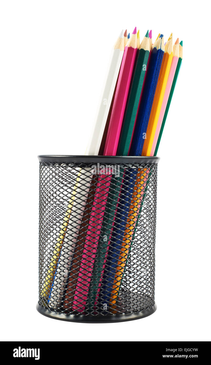 Pencil holder full of pencils Stock Photo - Alamy