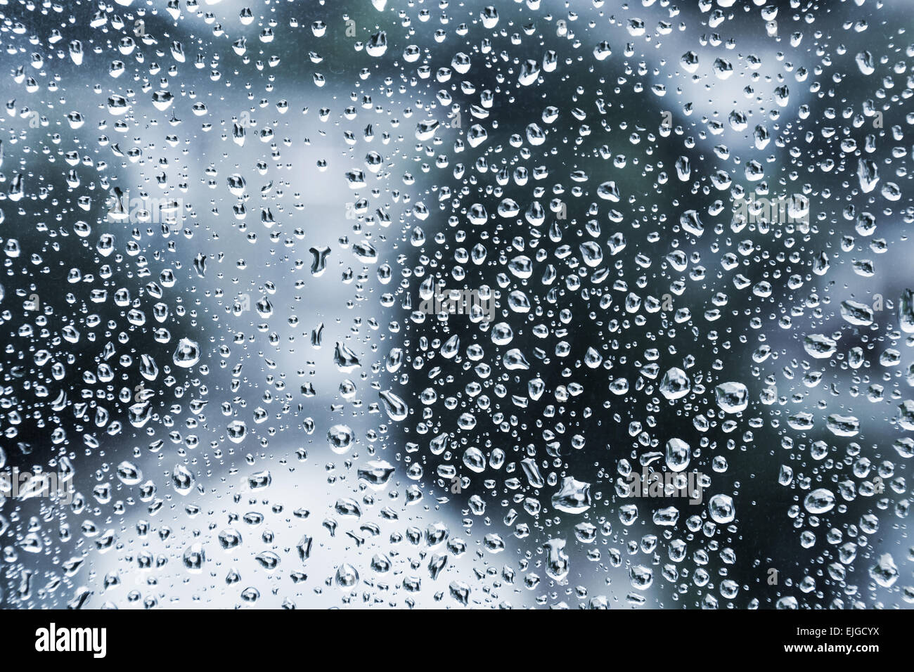 Wet glass with droplets, dark blue photo background with selective ...