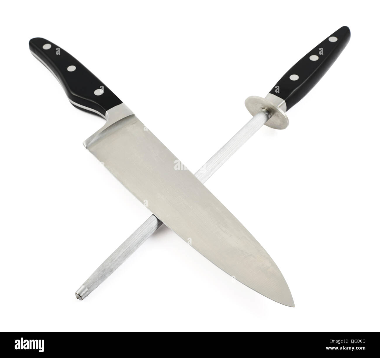 Crossed knife and sharpener isolated Stock Photo - Alamy
