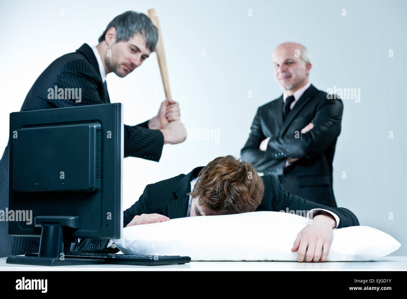 manager and boss discover lazy employee sleeping during day job Stock ...