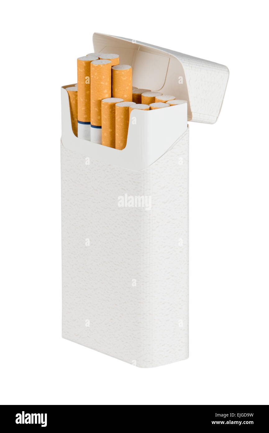 Photo of a pack of filtered cigarettes with blue rings. Oblique view ...