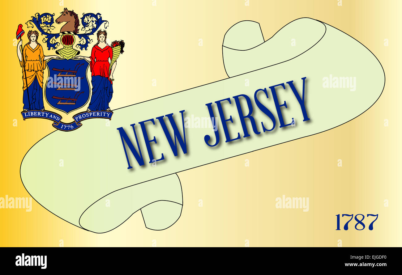 A scroll with the text New Jersey with the flag of the state detail ...