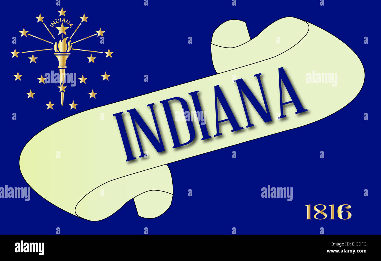 A scroll with the text Indiana with the flag of the state detail Stock ...