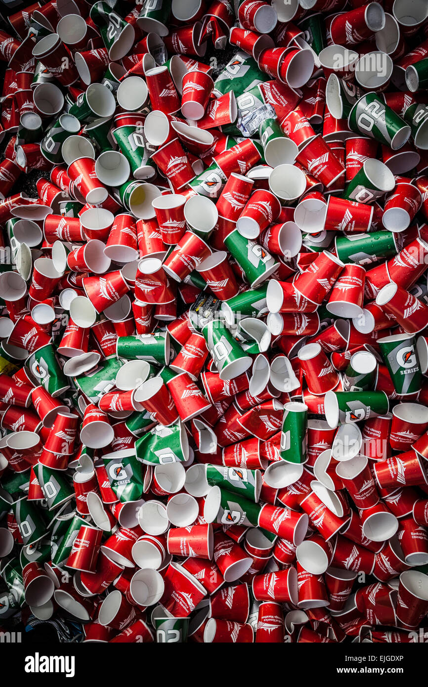 Chicago Marathon water cups 2012 Stock Photo - Alamy