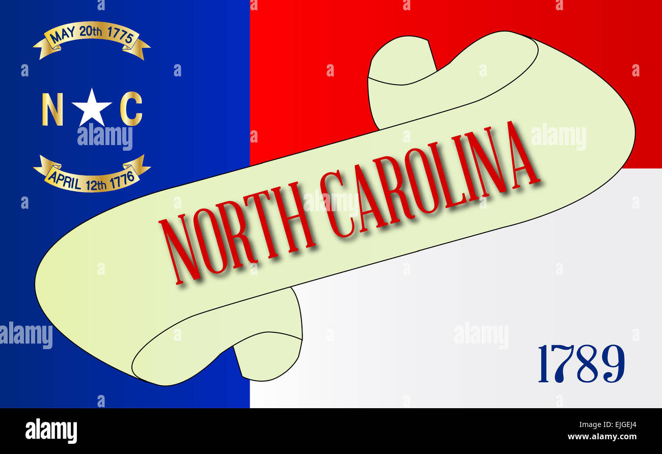 A scroll with the text North Carolina with the flag of the state detail ...