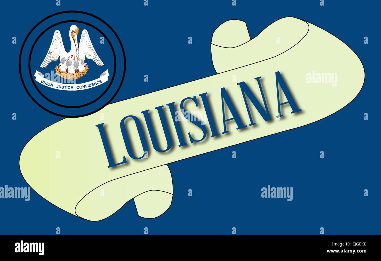 A scroll with the text Louisiana with the flag of the state detail ...