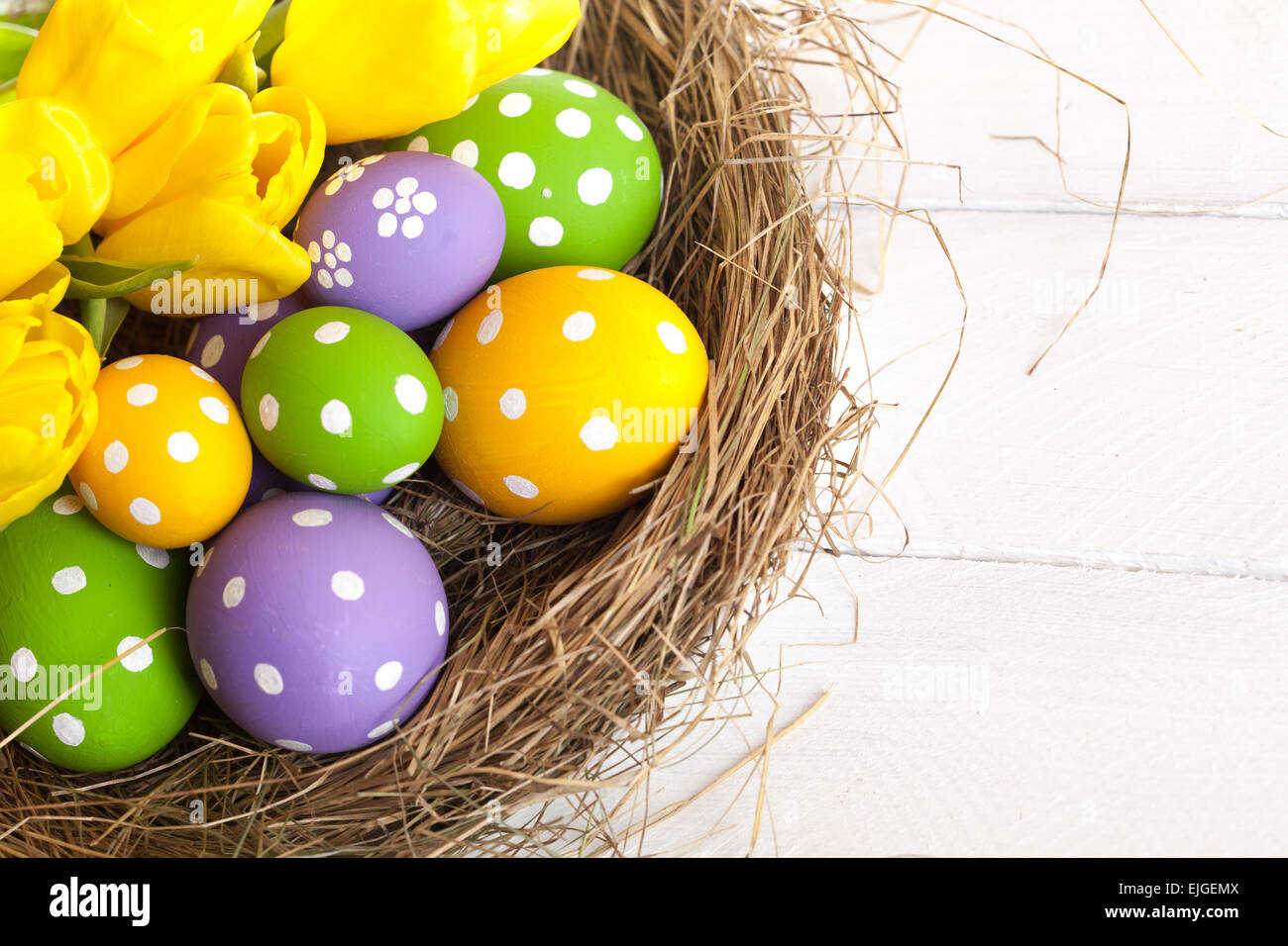 Springtime Easter nest with eggs Stock Photo - Alamy