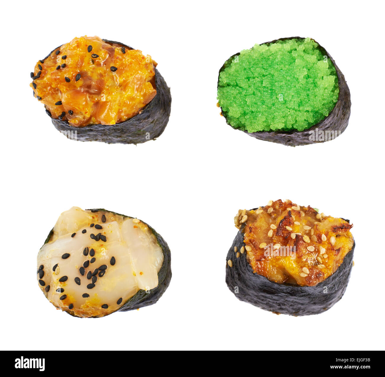 Sushi top view isolated Stock Photo - Alamy