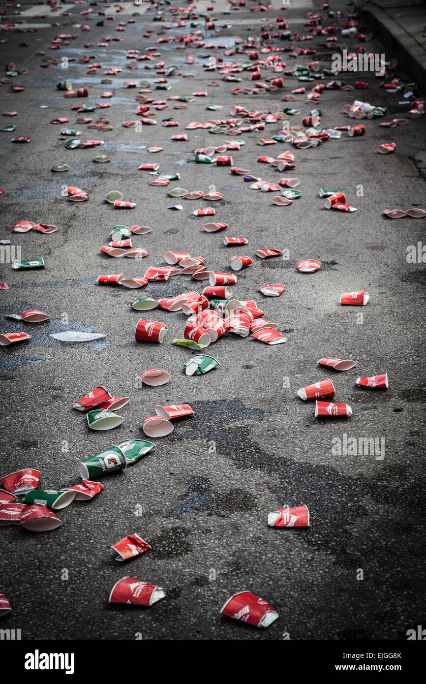 Chicago Marathon water cups 2012 Stock Photo - Alamy