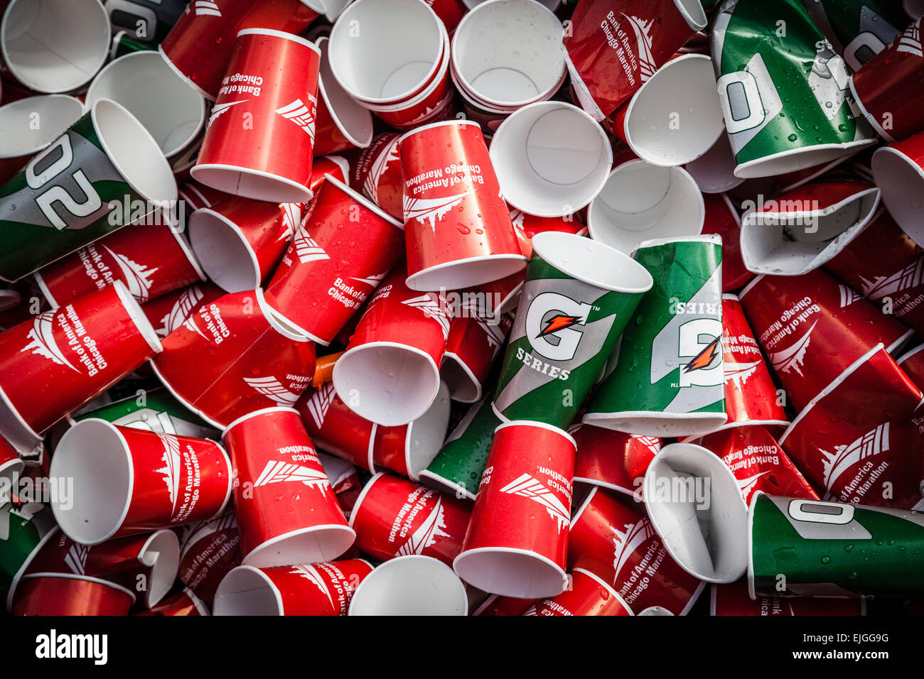 Chicago Marathon water cups 2012 Stock Photo - Alamy