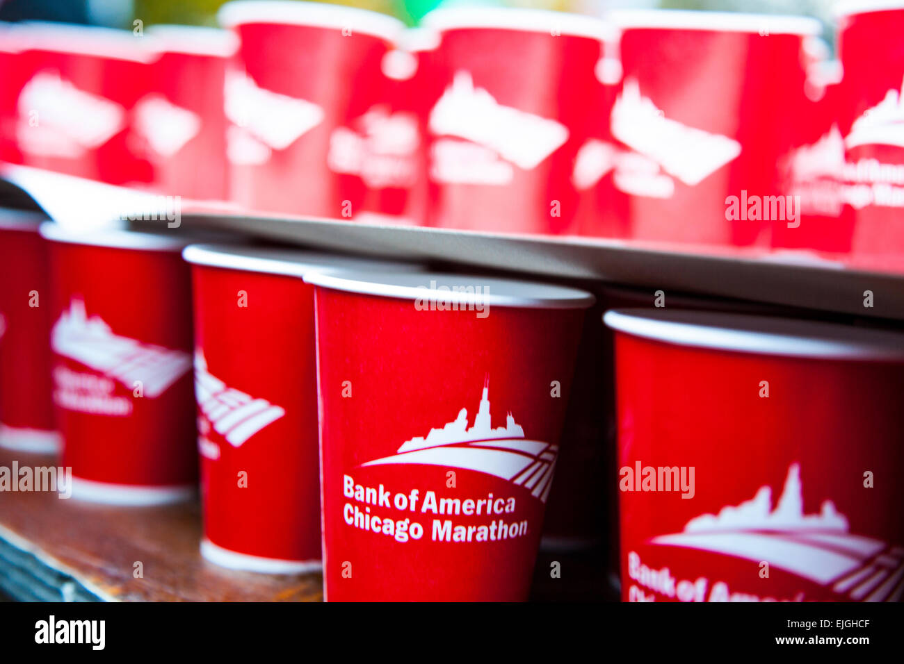 Chicago Marathon water cups 2012 Stock Photo - Alamy