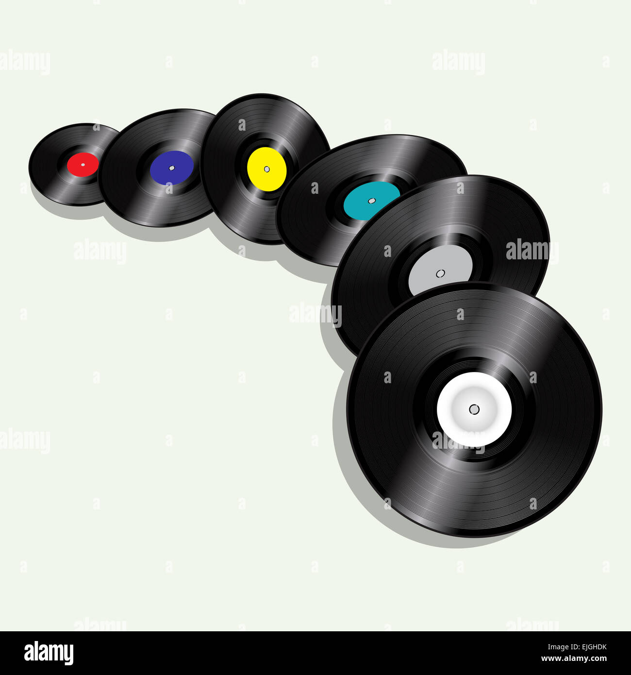 Vinyl Records Flying on a Vintage Green Background Stock Photo - Alamy