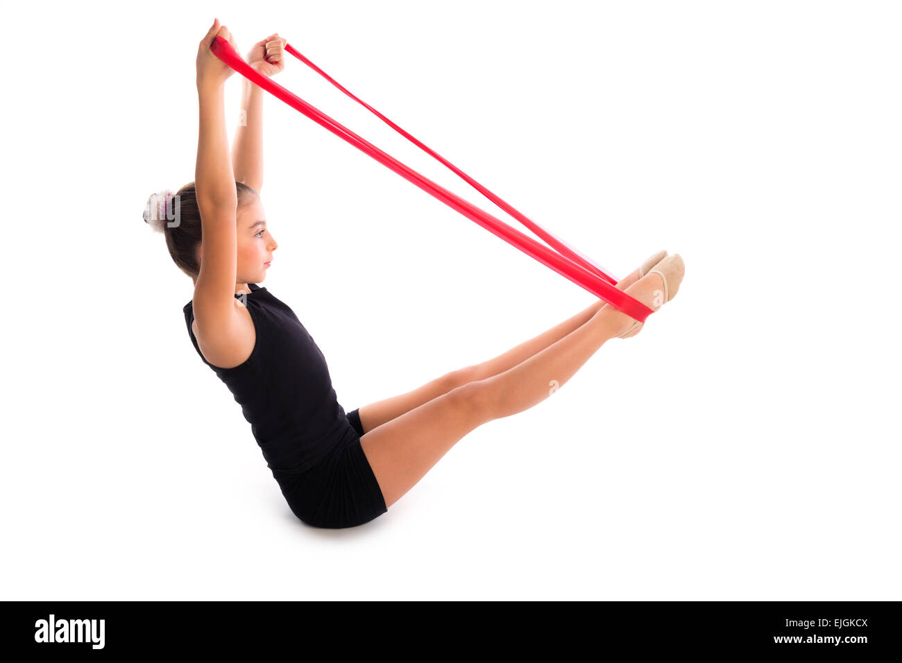 Fitness rubber resistance band kid girl exercise workout on white ...