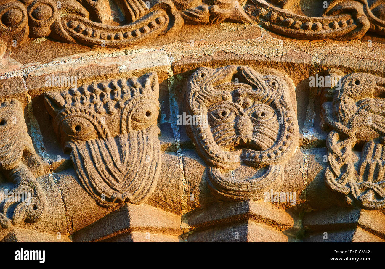 Norman Romanesque relief sculptures of mythical creatures & angels. St ...