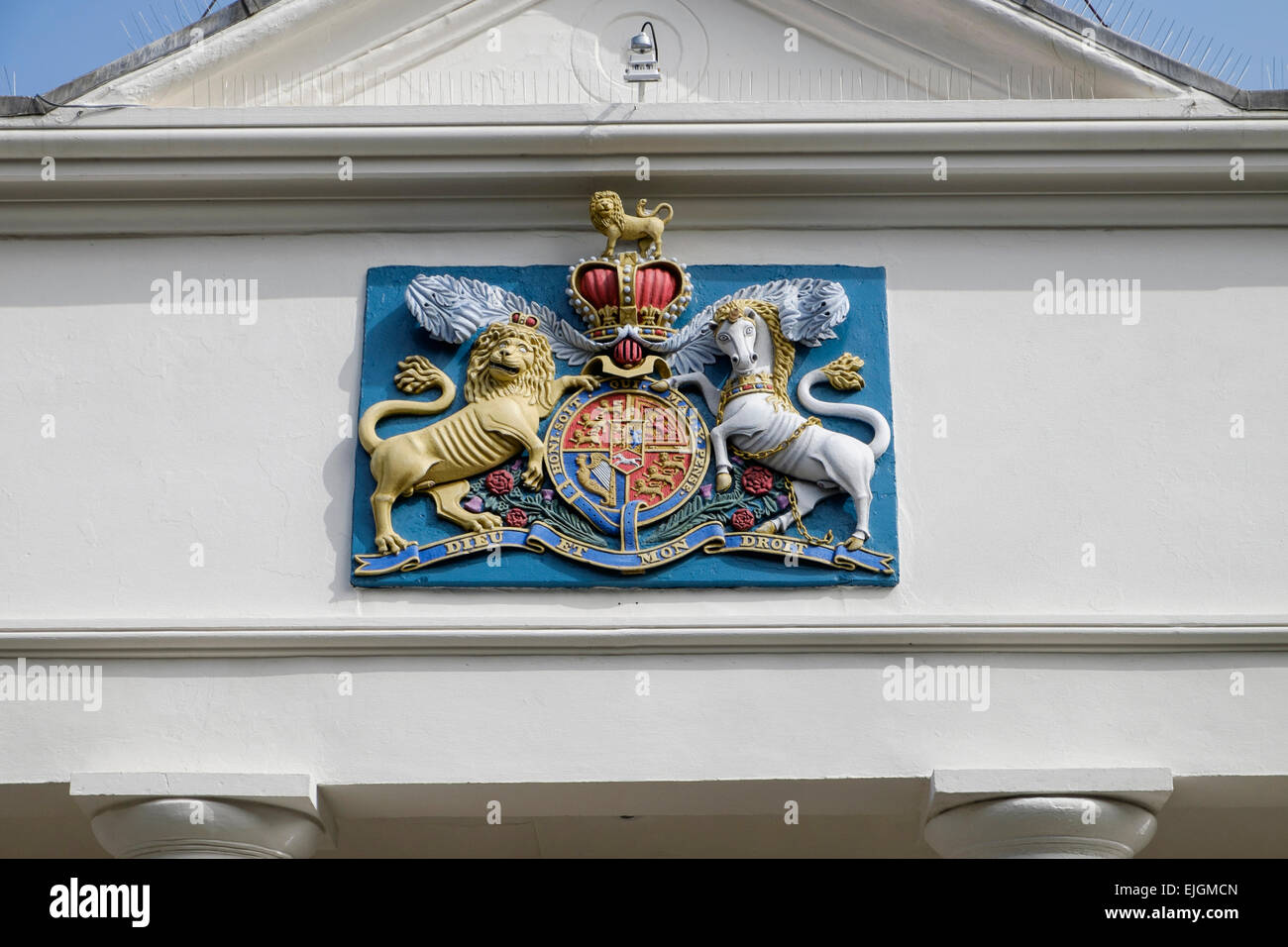 Coat of arms on old Custom House building Falmouth Cornwall England UK ...